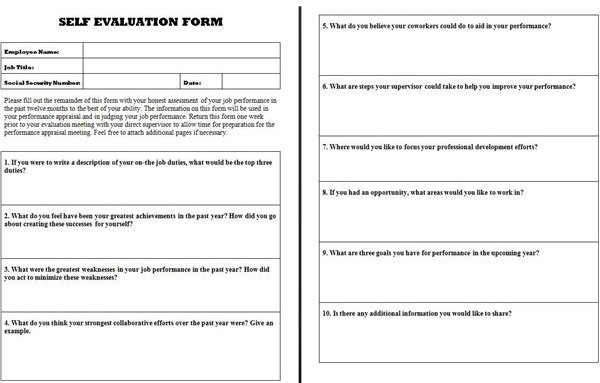 Example Of Job Self Evaluation Forms