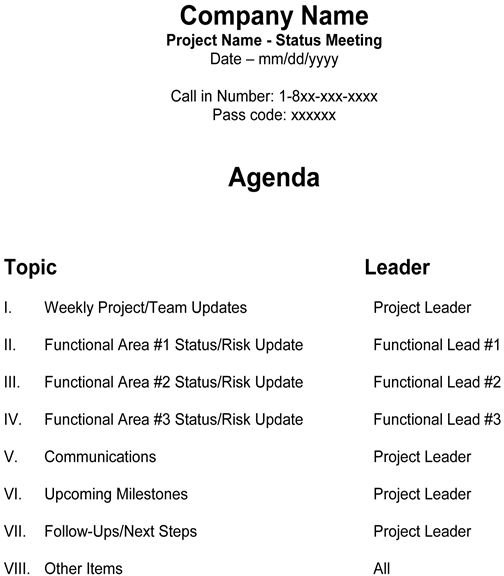 Free Team Meeting Agenda Template For Managers Project Teams